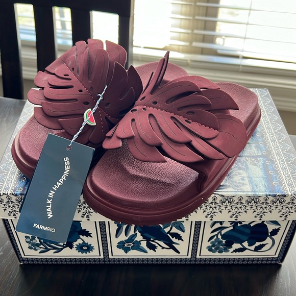 FARM Rio | Shoes | Farm Rio Monstera Slides In Wine | Poshmark